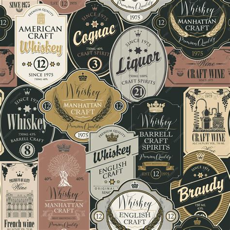 Premium Vector Seamless Background With Alcoholic Drinks Labels