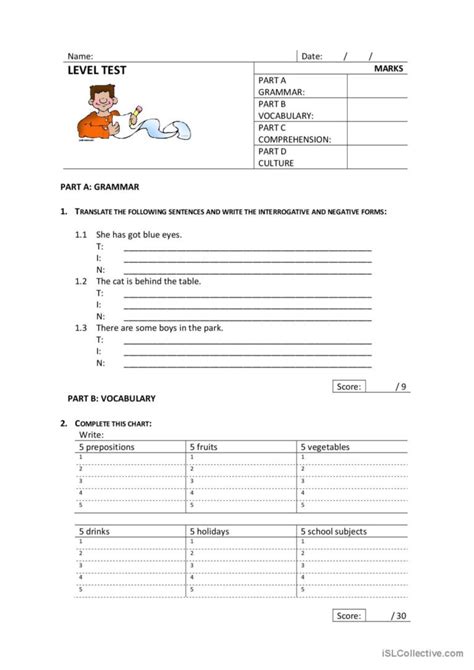 Level Test English Esl Worksheets Pdf And Doc