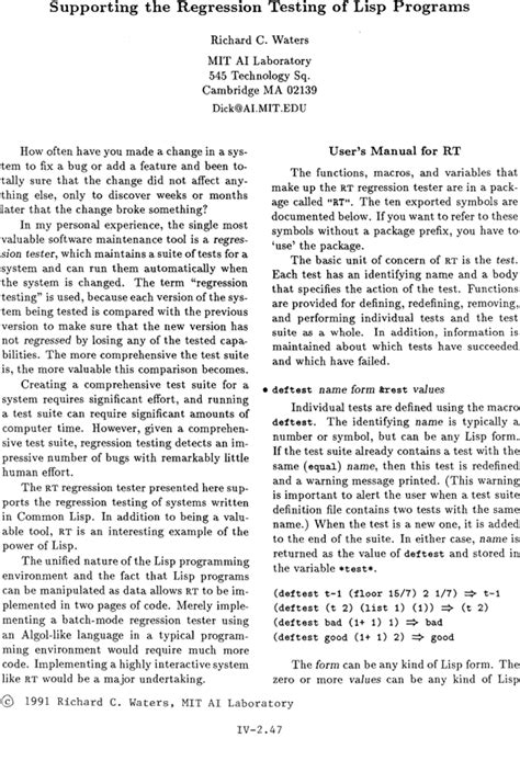 Supporting The Regression Testing In Lisp Programs Acm Sigplan Lisp