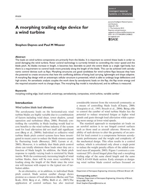 Pdf A Morphing Trailing Edge Device For A Wind Turbine