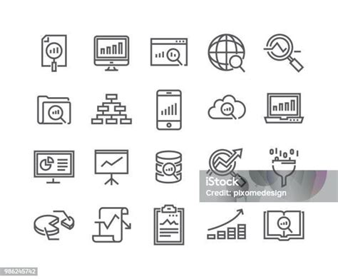 편집 가능한 간단한 라인 스트로크 벡터 아이콘 설정 데이터 분석 관련 아이콘 모음 그래프 트래픽 분석 클라우드 컴퓨팅 빅 데이터와 더 많은 48 X 48 픽셀 완벽 한입니다