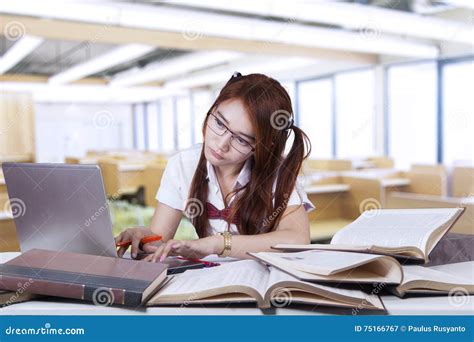College Student Typing On Laptop In Class Stock Image Image Of Online