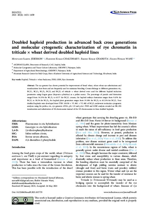 Pdf Doubled Haploid Production In Advanced Back Cross Generations And