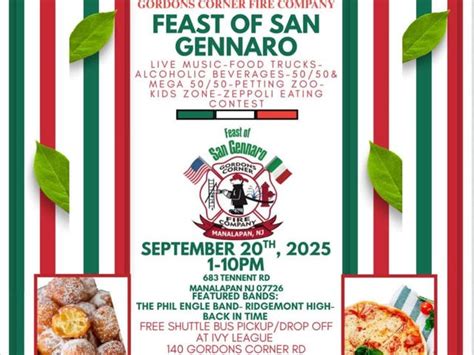 Sep 20 Gordons Corner Fire Company Feast Of San Gennaro Manalapan