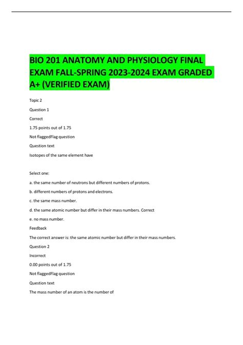 Bio 201 Anatomy And Physiology Final Exam Fall Spring Exam Graded A Verified Exam Bio 201