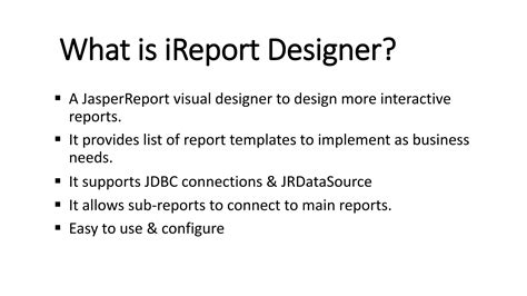 introduction to java jasper report with server and ireport pptx
