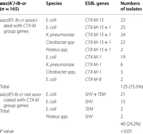 Co Carriage Of Esbls Genes And Aac 6′ Ib Cr Gene In Enterobacteriaceae Download Scientific