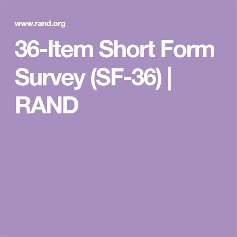 36 Item Short Form Survey Sf 36 Rand Short Form Health Economics