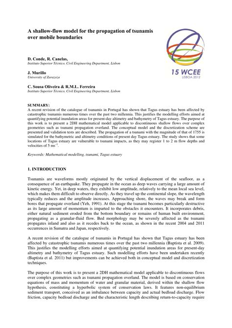 Pdf A Shallow Flow Model For The Propagation Of Tsunamis Over Mobile Boundaries