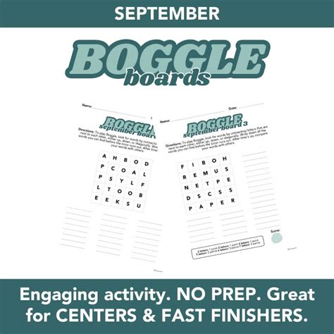 September Boggle Board By Mingling In 5th Tpt