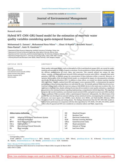 Pdf Hybrid Wt Cnn Gru Based Model For The Estimation Of Reservoir Water Quality Variables