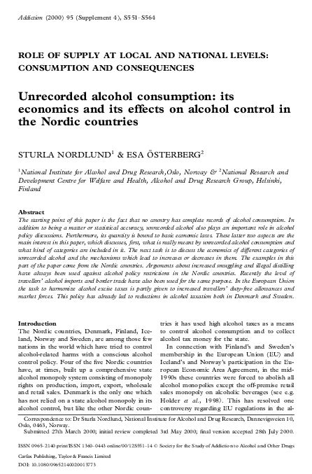 Pdf Unrecorded Alcohol Consumption Its Economics And Its Effects On