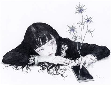 Safebooru 1girl 2023 Black Hair Black Shirt Blue Eyes Blue Flower