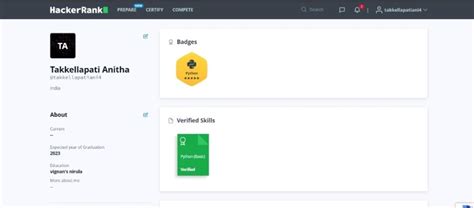 Hackerrank Python Badges Ranked 1st Anitha Takkellapati