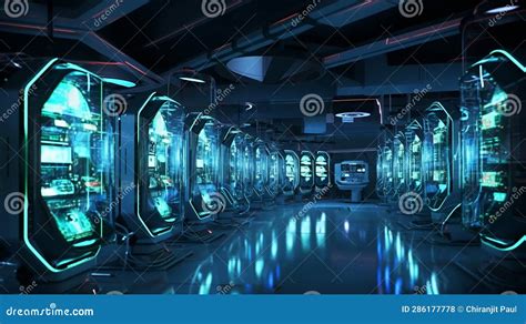 Futuristic Computer Lab Equipment In A Row Stock Illustration Illustration Of Communications