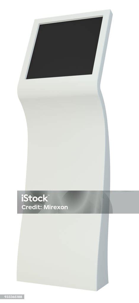 정보 키오스크입니다 흰색 바탕에 대화형 터미널입니다 흰색 배경에 고립 3d 렌더링입니다 0명에 대한 스톡 사진 및 기타 이미지