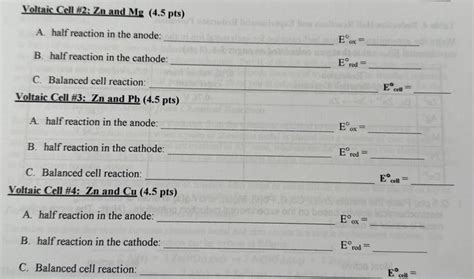 Solved Part II Data Table 2 Voltaic Cell Data For Each Chegg Com