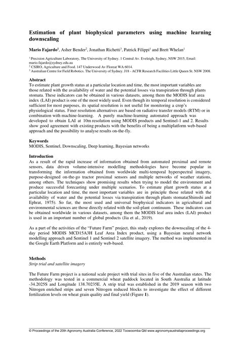 Pdf Estimation Of Plant Biophysical Parameters Using Machine Learning Downscaling