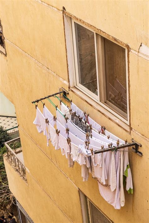 Laundry Hung To Dry Outside A Window In Giza Egypt Stock Image Image