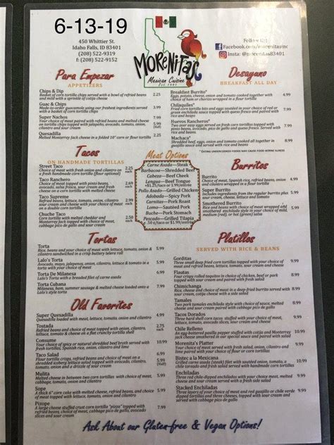 Menu At Morenitas Restaurant Idaho Falls