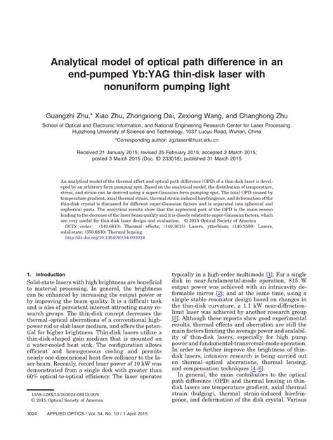 Pdf Analytical Model Of Optical Path Difference In An End Pumped Yb