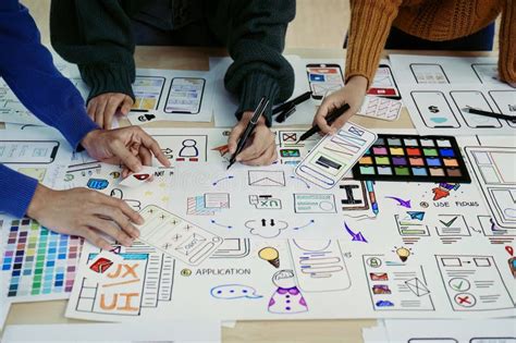 Team Of Creative Web Graphic Designer Planning Drawing Website Ux Ui App For Mobile Phone