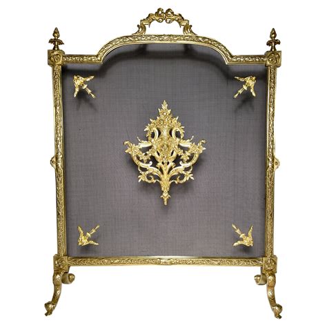 Antique French Louis Xv Gold Bronze Fire Screen Circa 1880 For Sale