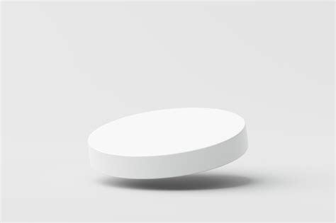 공중에 떠 있는 현대적인 흰색 연단 최소 제품 디스플레이는 빈 받침대 기하학적 모형 무대 또는 빈 프레젠테이션 플라잉 스탠드 및 간단한 광고 플랫폼 개념으로 3d 배경에