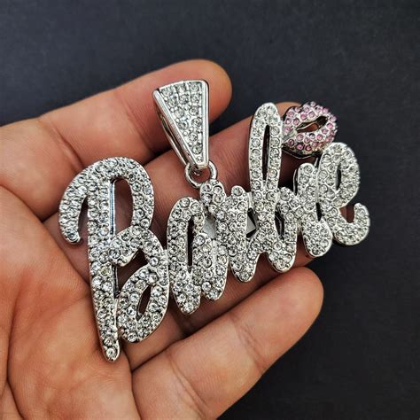 Gold Plated Large Barbie Pendant 18 Iced Flower Cubic Zirconia Chain
