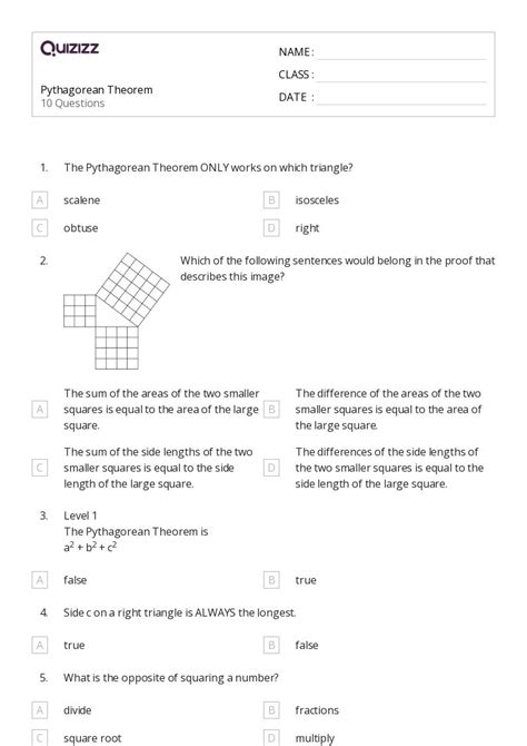 50 Pythagorean Theorem Worksheets For 9th Grade On Quizizz Free