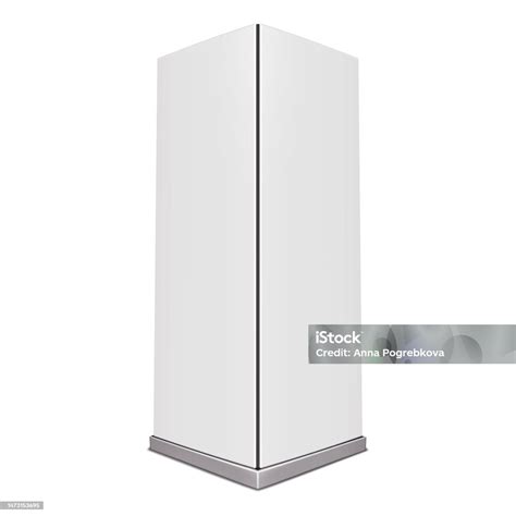 4면 팝업 배너는 사실적인 벡터 모형을 서고 있습니다 흰색 빈 광고 디스플레이 화면 모형 디자인용 템플릿 모형에 대한 스톡 벡터 아트 및 기타 이미지 Istock