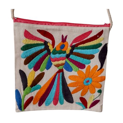 Bolsa Morral Chica Bordada En Tenango [ave Vertical Multicolor Flor Na Oxm Mx Orgullo X México
