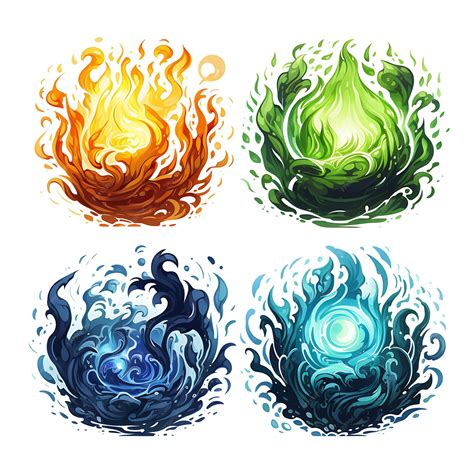 Premium Ai Image Grass Fire Water Type Emblems 2d Vector 35 Abstract