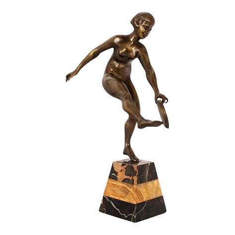 Antique Art Deco Bronze Sculpture Statue Female Nude Dancer Josef