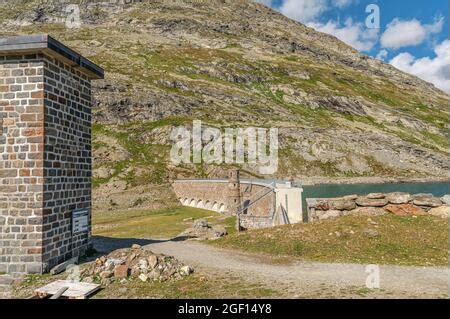Dam Wall At Lago Bianco At Bernina Pass Grisons Switzerland Stock