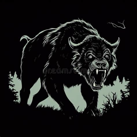 Werewolf Silhouette Stencil Art For Wood Block Printing Design Stock Illustration Illustration