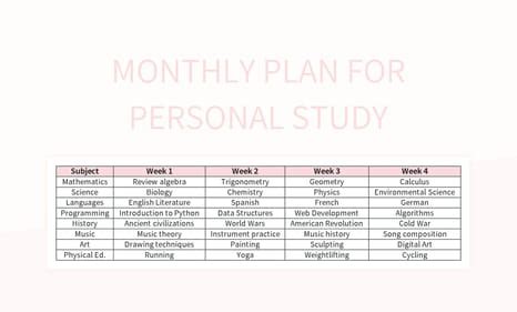 Monthly Study Plan Schedule Excel Template And Google Sheets File For Free Download Slidesdocs