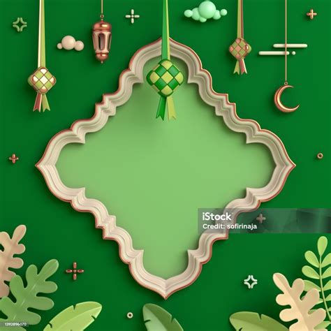 모스크 창 케투팻 등불 초승달 만화 스타일 라마단 카렘 Mawlid Iftar Isra Miraj Eid Al Fitr Adha Muharram 복사 공간 3d