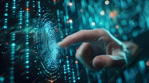 System For Network Security A Businessman Uses His Fingerprint To Unlock A Privacy Data Network