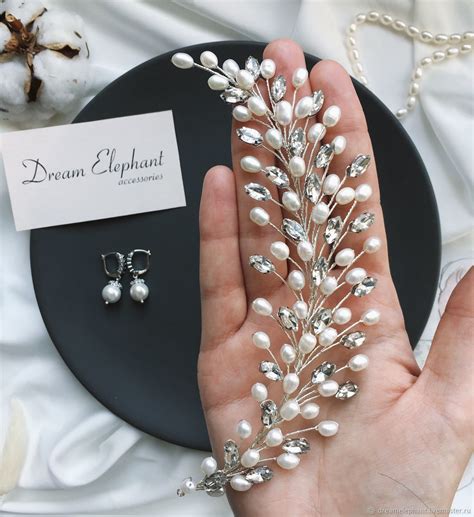 Жемчужная веточка в причёску и серьги в комплект в интернет магазине на Ярмарке Мастеров