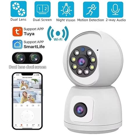 Tuya Smart MP Dual Lens WiFi IP Camera Dual Screen HD Colours Night Vision Auto Tracking Ai