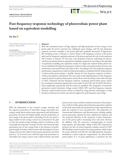 Pdf Fast Frequency Response Technology Of Photovoltaic Power Plant Based On Equivalent Modelling