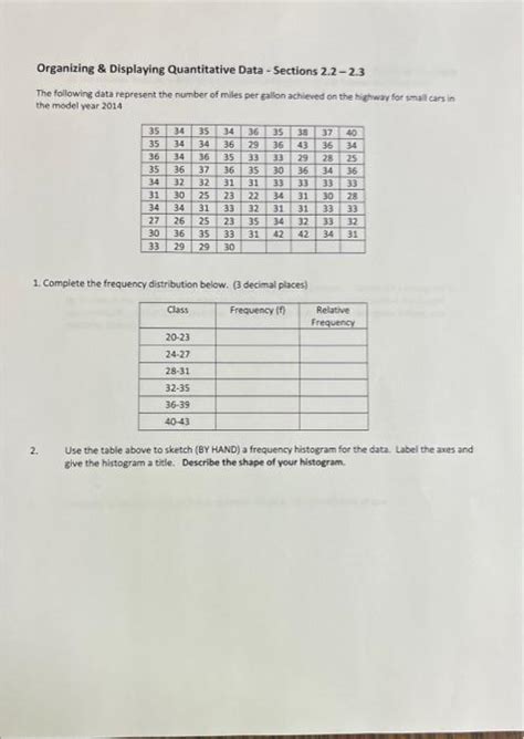 organizing and displaying quantitative data sections