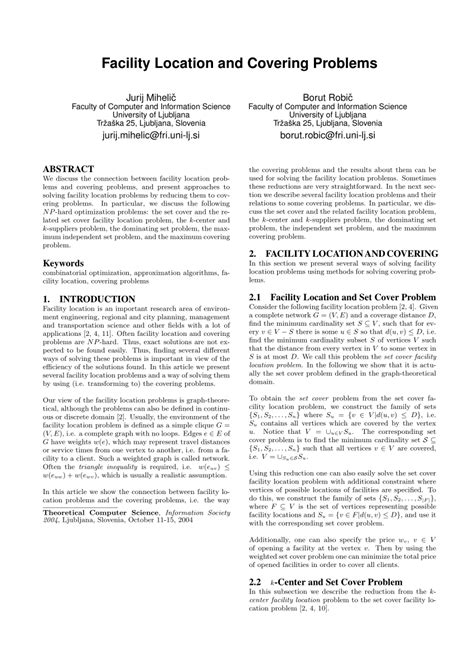 Pdf Facility Location And Covering Problems