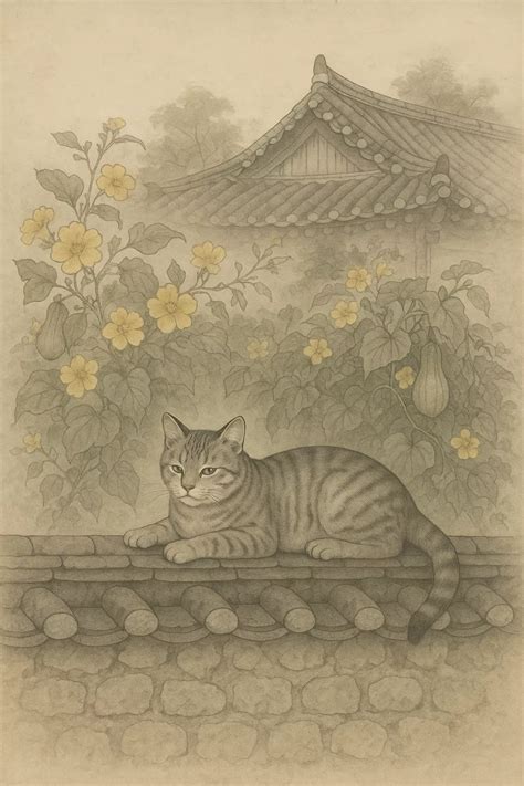 고양이 한국화 그림 오픈프롬프트 Openprompt