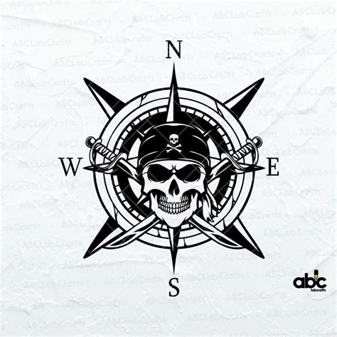 Pirate Compass Svg File Skull Compass Svg Nautical Svg Compass Rose Svg