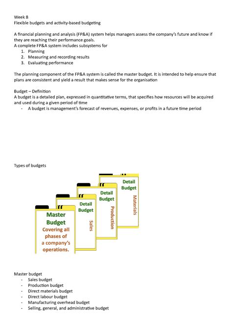Week 8 Lecture Managerial Accounting Notes Week 8 Flexible Budgets And Activity Based
