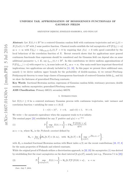 Pdf Uniform Tail Approximation Of Homogenous Functionals Of Gaussian