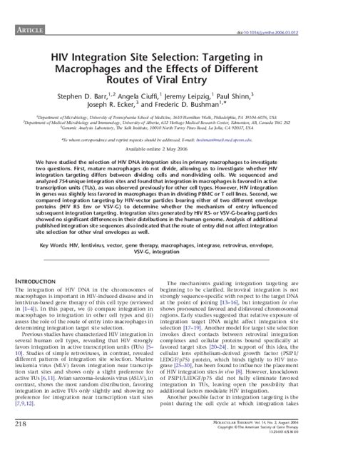 Pdf Hiv Integration Site Selection Targeting In Macrophages And The
