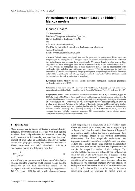 Pdf An Earthquake Query System Based On Hidden Markov Models